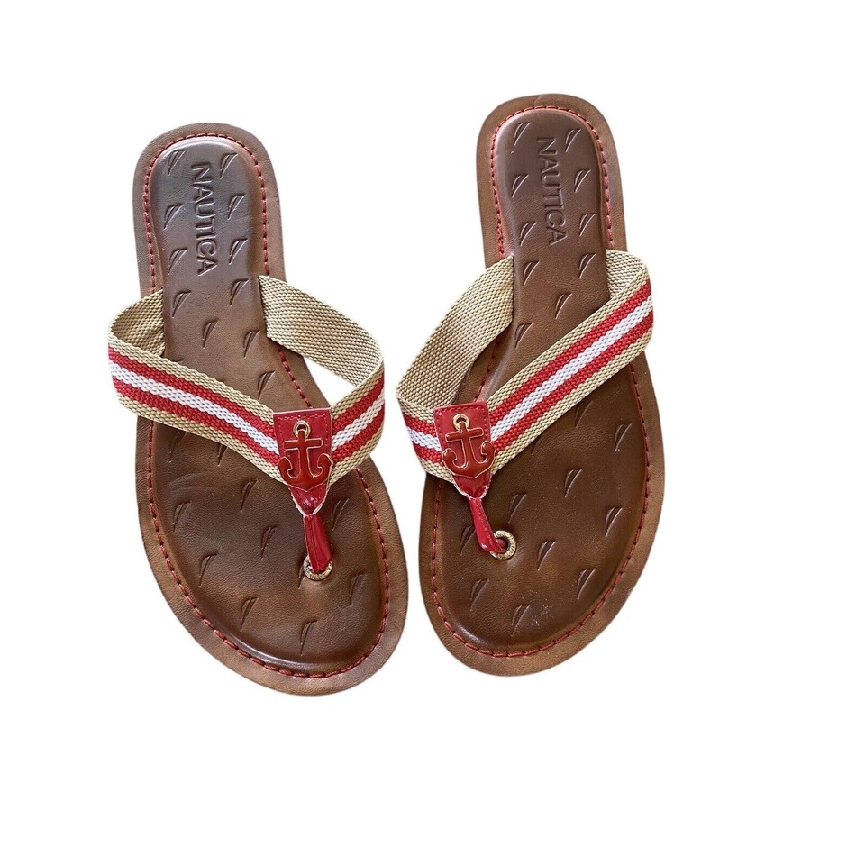 Nautica Womens Manon Red/White Striped Flip-Flops Shoes Size 9 EUC | eBay
