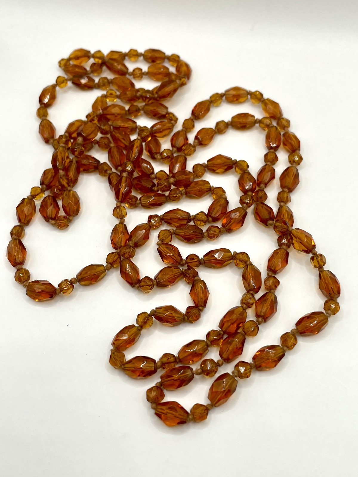 Antique Hand Knotted Cognac Amber Glass Bead Flapper … - Gem