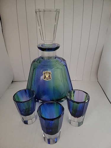 Mosers Golden Crown Decanter And 3 Shot Glasses | eBay