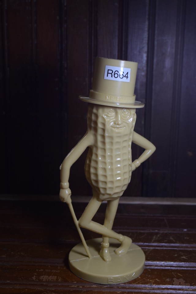 1960s MR PEANUT PLANTERS NUTS TAN PLASTIC MOLDED COIN BANK REMOVABLE ...