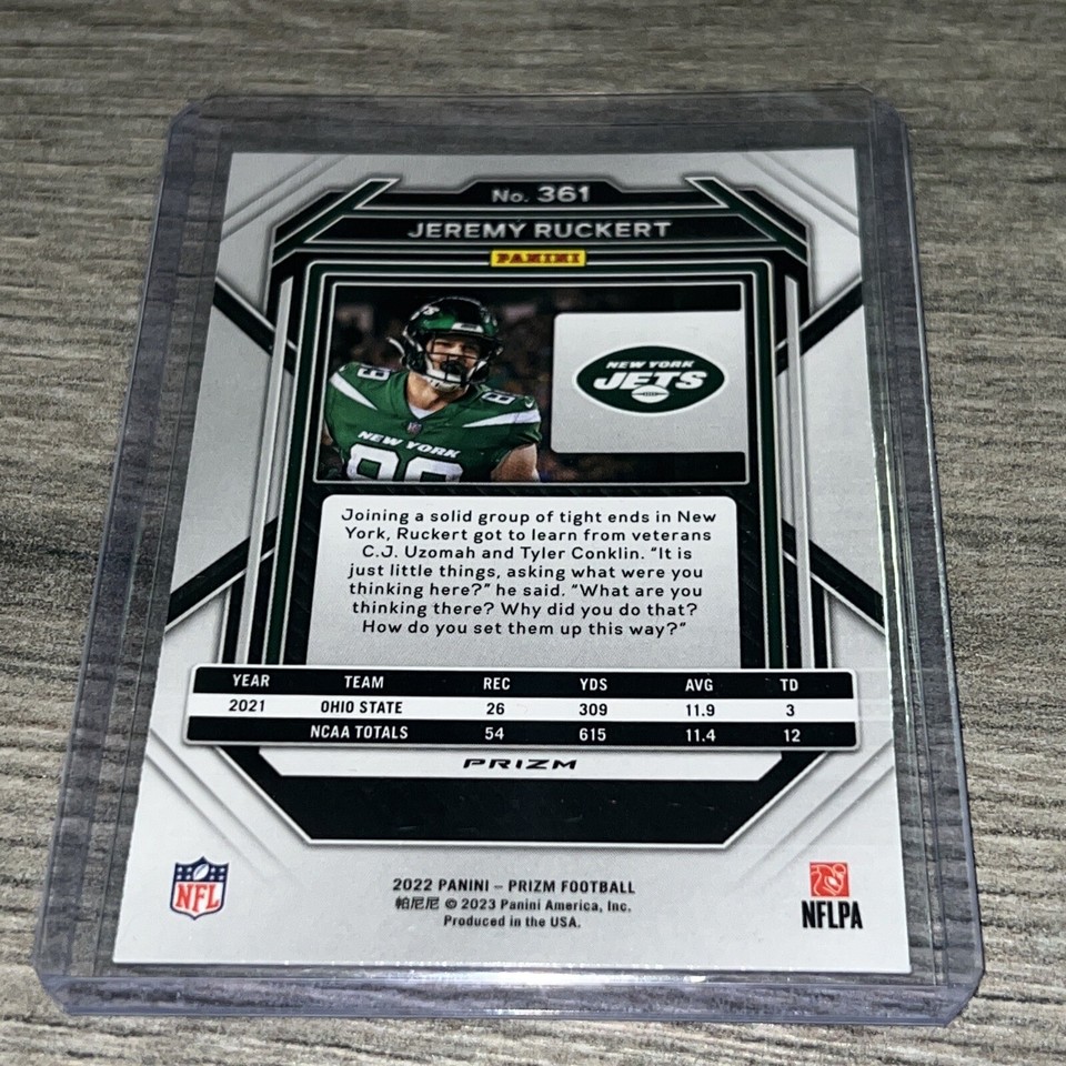 2022 PANINI NFL PRIZM JEREMY RUCKERT JETS ROOKIE #361 RED WHITE & BLUE ...