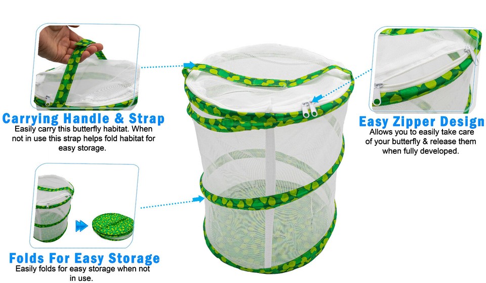 Butterfly Growing Garden Kit - Butterfly Habitat Net Cage - Collapsible ...