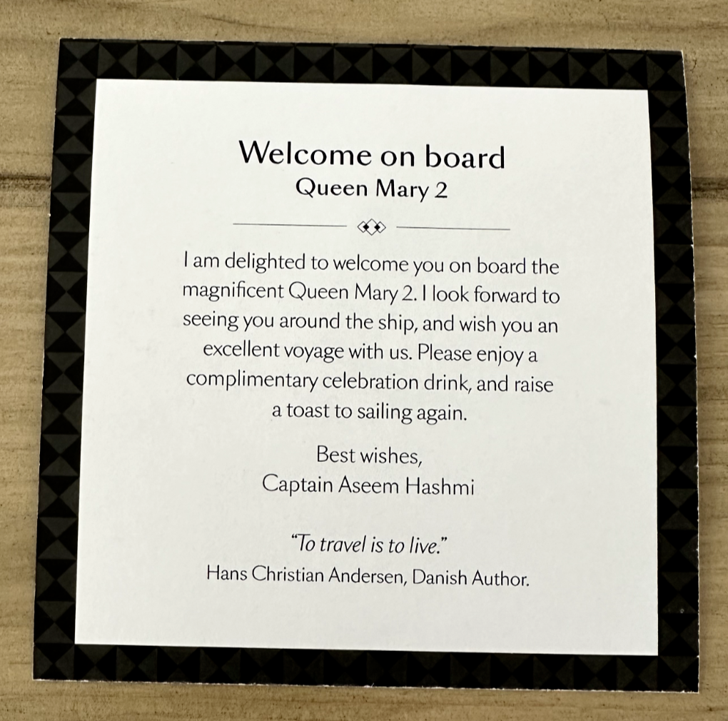 Cunard Queen Mary 2 Cruise Line 'Welcome on Board' Captain's greeting ...