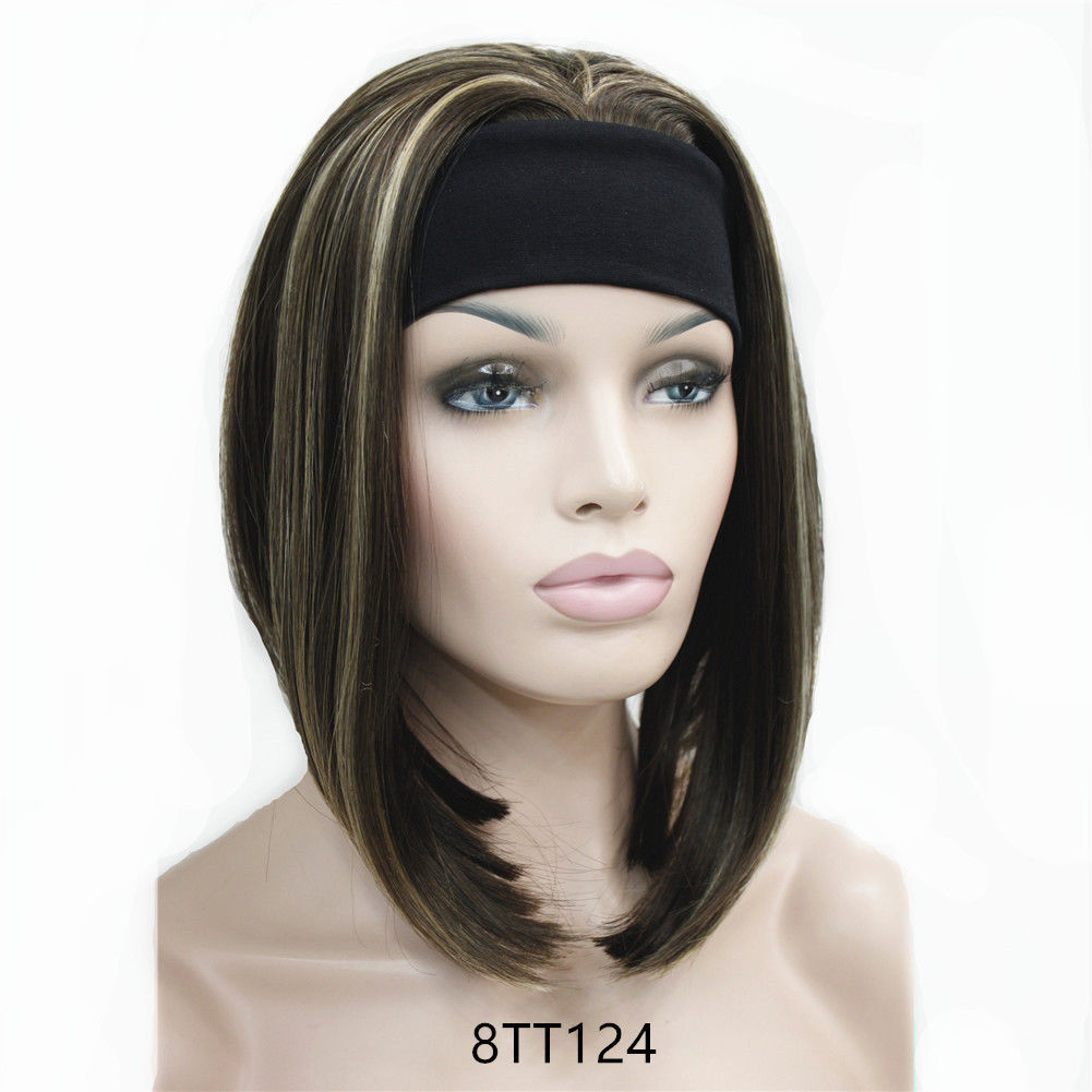 Fashion Woman Ladies 3/4 wig with headband womens short half wig + wig ...