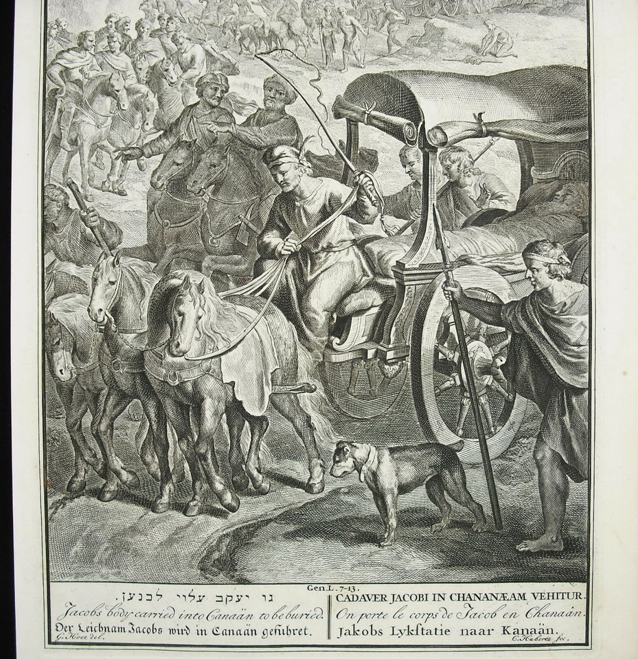 Antique Biblical Etching Body of Jacob in Canaan HUYBERTS 1728 G Hoet ...