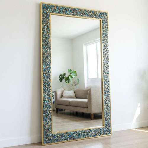 Labradorite Stone Wall Hanging Mirror – Handmade Gemstone Accent Mirror ...