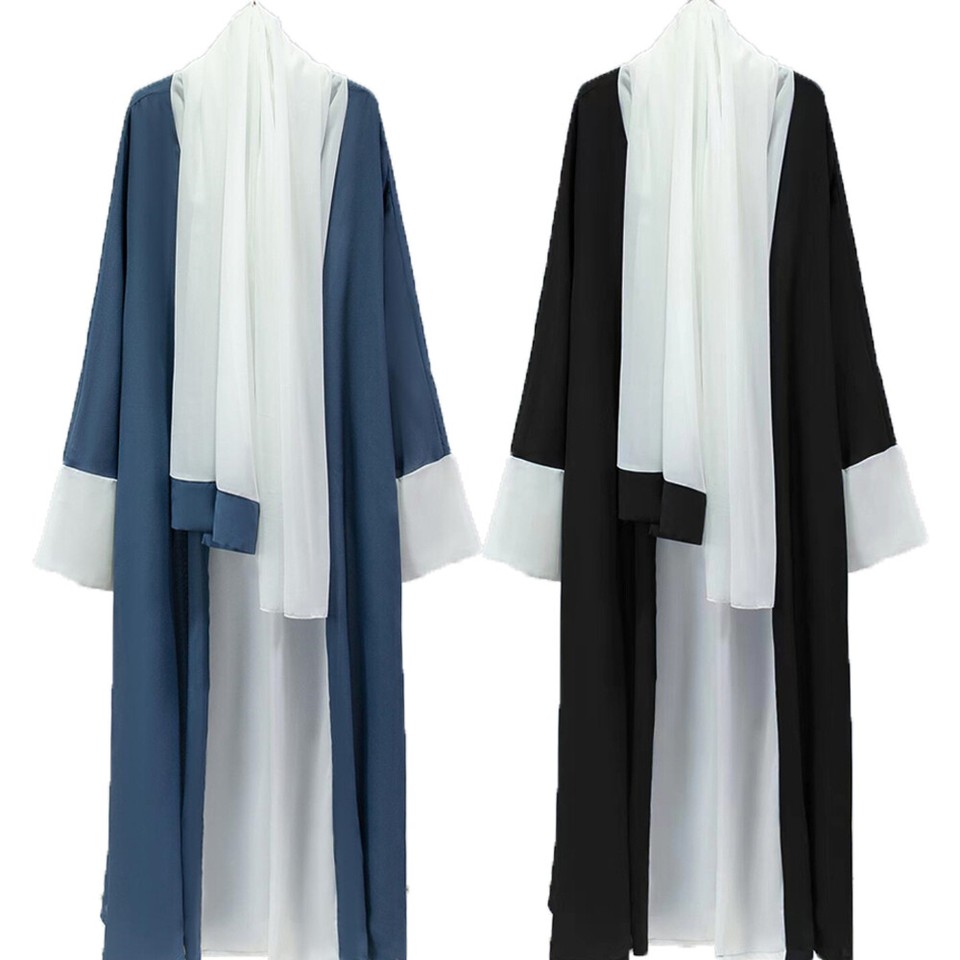 Women Muslim Open Cardigan Abaya Islamic Long Robes Dubai Ramadan Gown ...