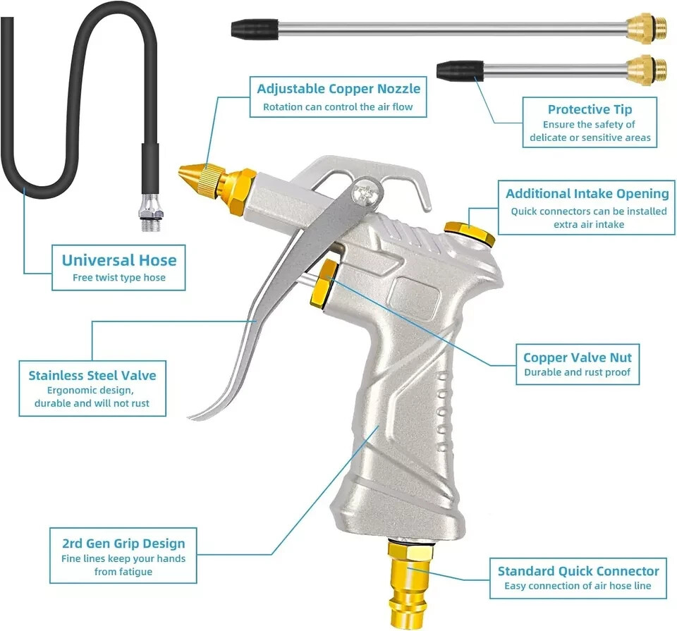 Air Gun for Compressor Air Blow Gun with Brass Adjustable Air Nozzle ...