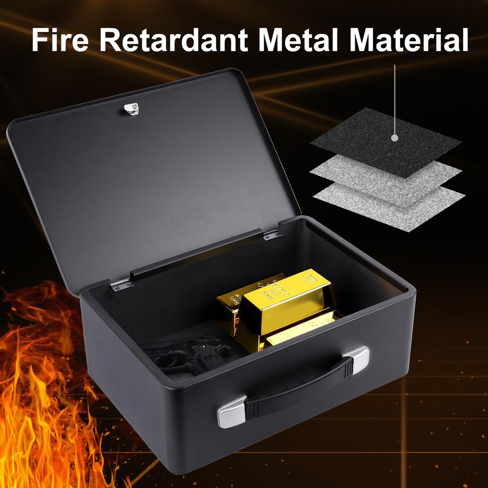 Fire Resistant Document Box with Key Lock Fireproof Safe Storge ...