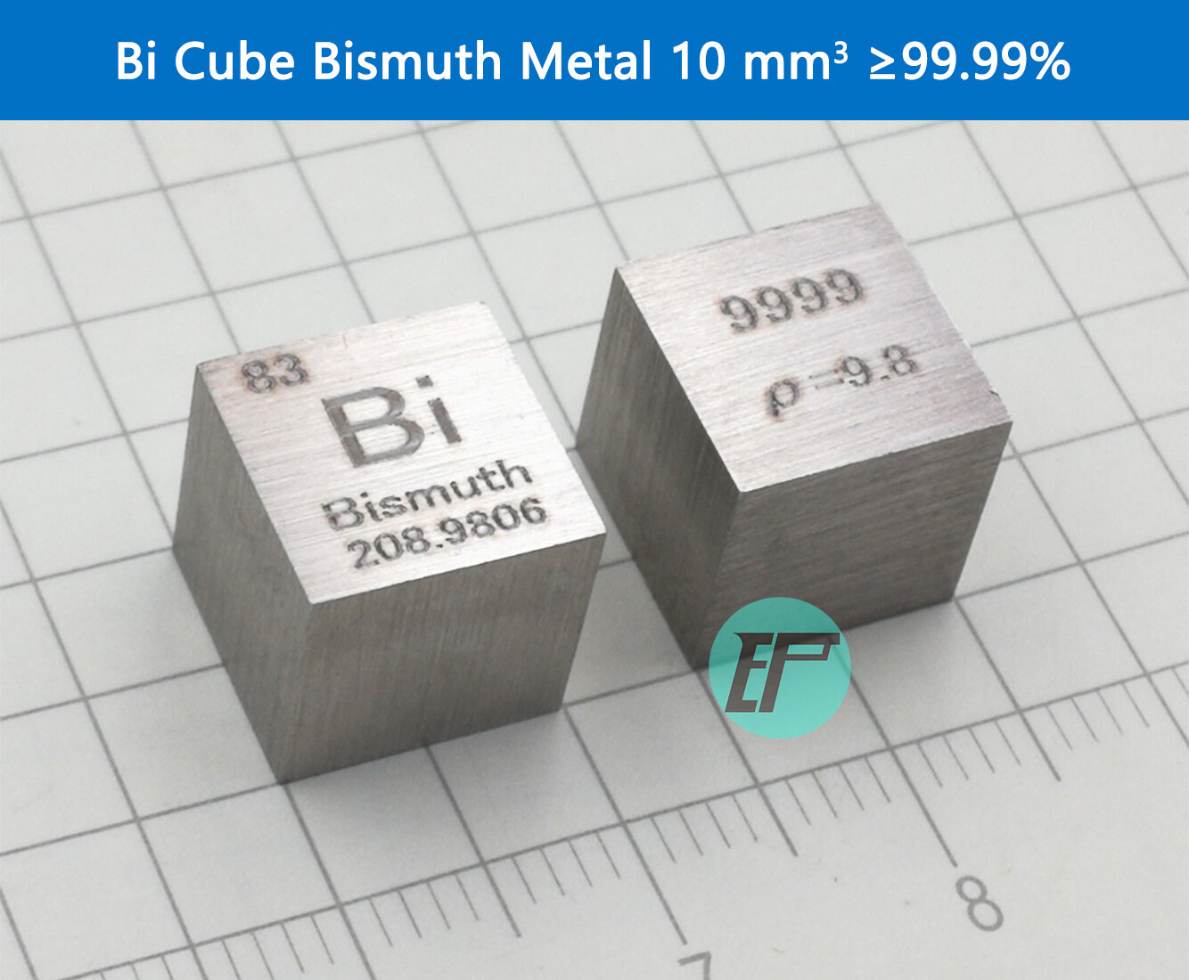 Metal Bismuth Bi Cube 10 mm Periodic Table Format High Purity ≥99.99% ...