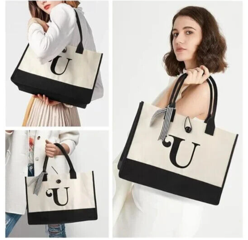 Initial Canvas Tote Bag - Personalized Monogrammed Gift Tote Bag | eBay