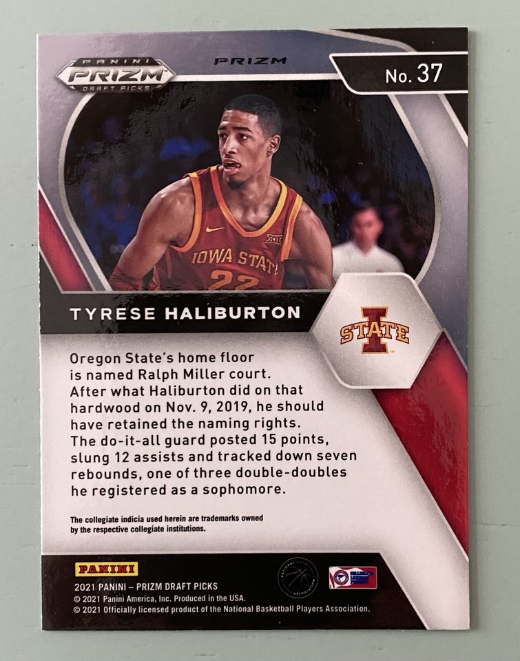 TYRESE HALIBURTON 2021-22 Panini Prizm Draft Picks Silver #37 Pacers ...