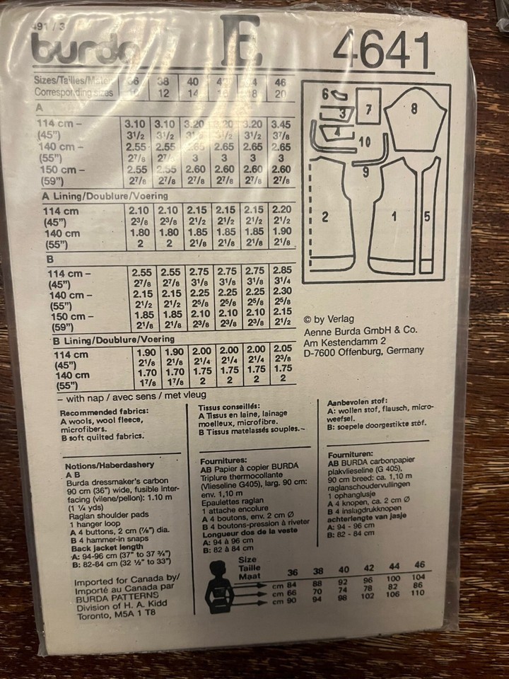 Burda 4641 UNCUT Sewing Pattern, Misses' Jacket, Size 10-20 | eBay