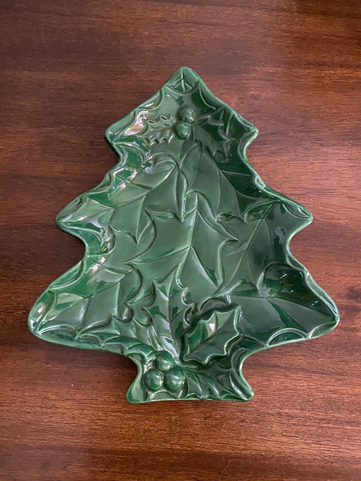 Small Ceramic Green Christmas Tree Trinket or Candy Tray Holiday Decor ...