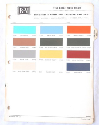 1959 DODGE TRUCK R-M COLOR PAINT CHIP CHART ORIGINAL MOPAR | eBay