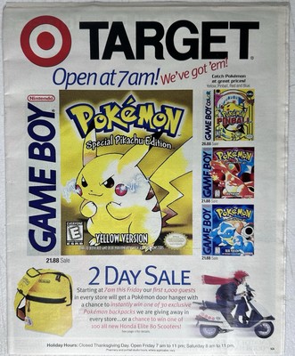 1999 Target Pokemon Yellow Pikachu Flyer Game Boy Ad Insert Nintendo ...