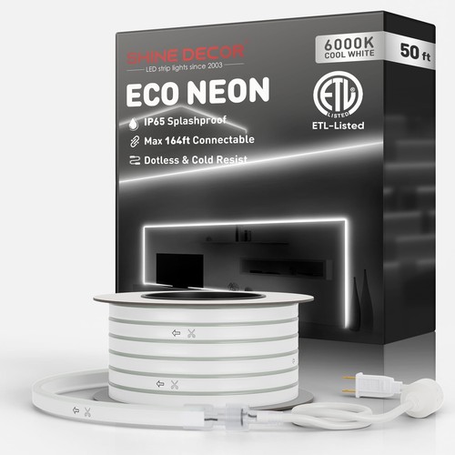 LED Rope Lights AC 120V, Connectable & Cuttable Dotless 120LEDs/M Eco ...