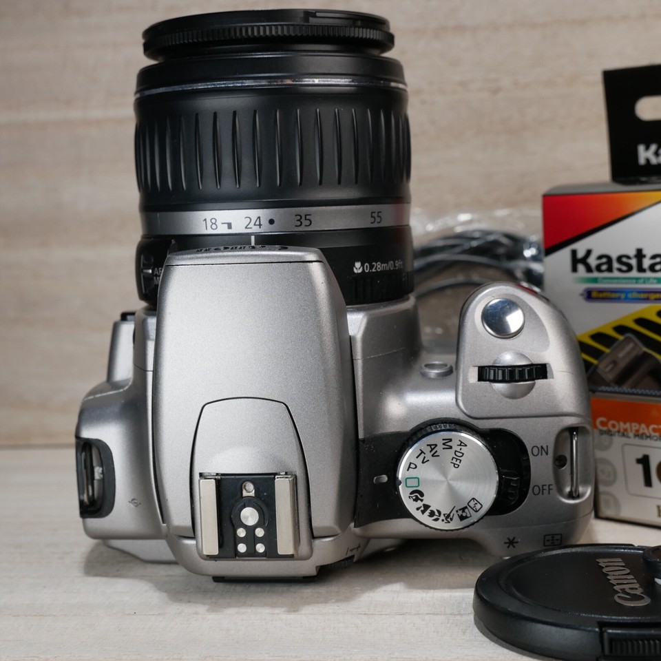 Canon Rebel XT Silver DSLR Camera W 18-55mm lens *TESTED* Shutter 9,052 ...