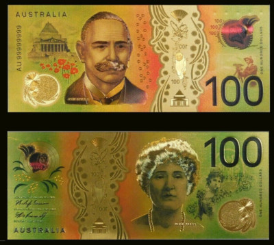 Australia 100 Dollars Gold Plated Australian Banknote New Generation ...