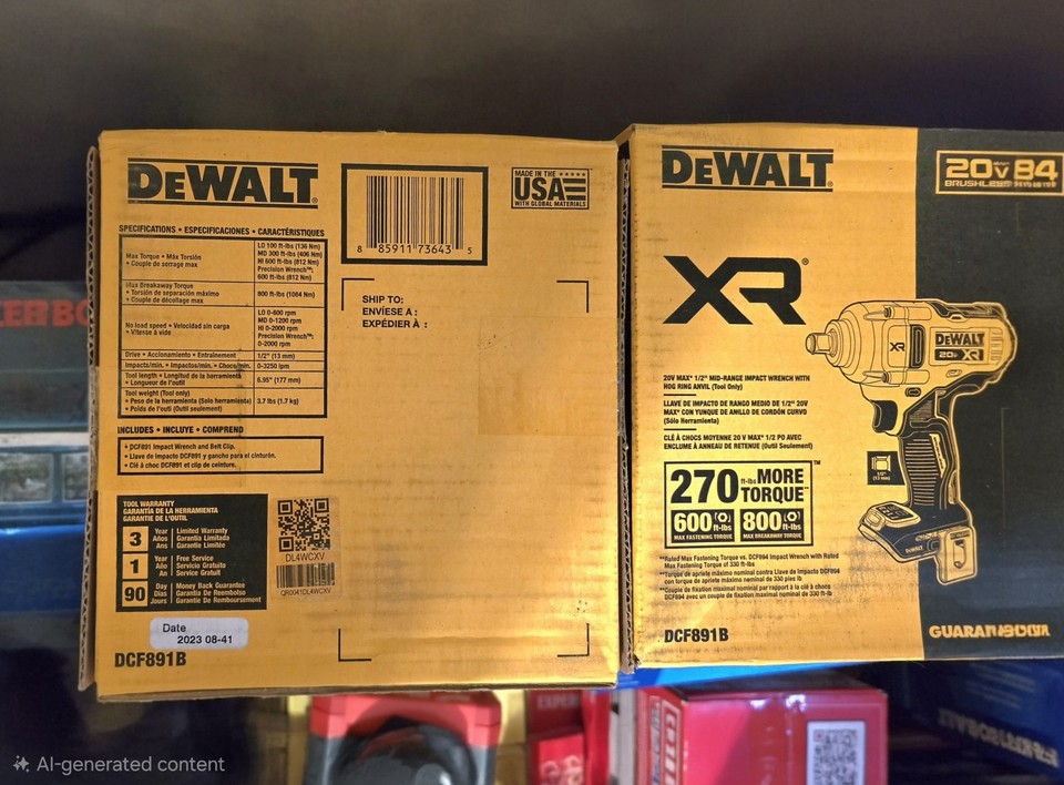 DeWalt DCF891B 20V MAX XR 1/2" Impact Wrench (Tool Only) 885911736435| eBay