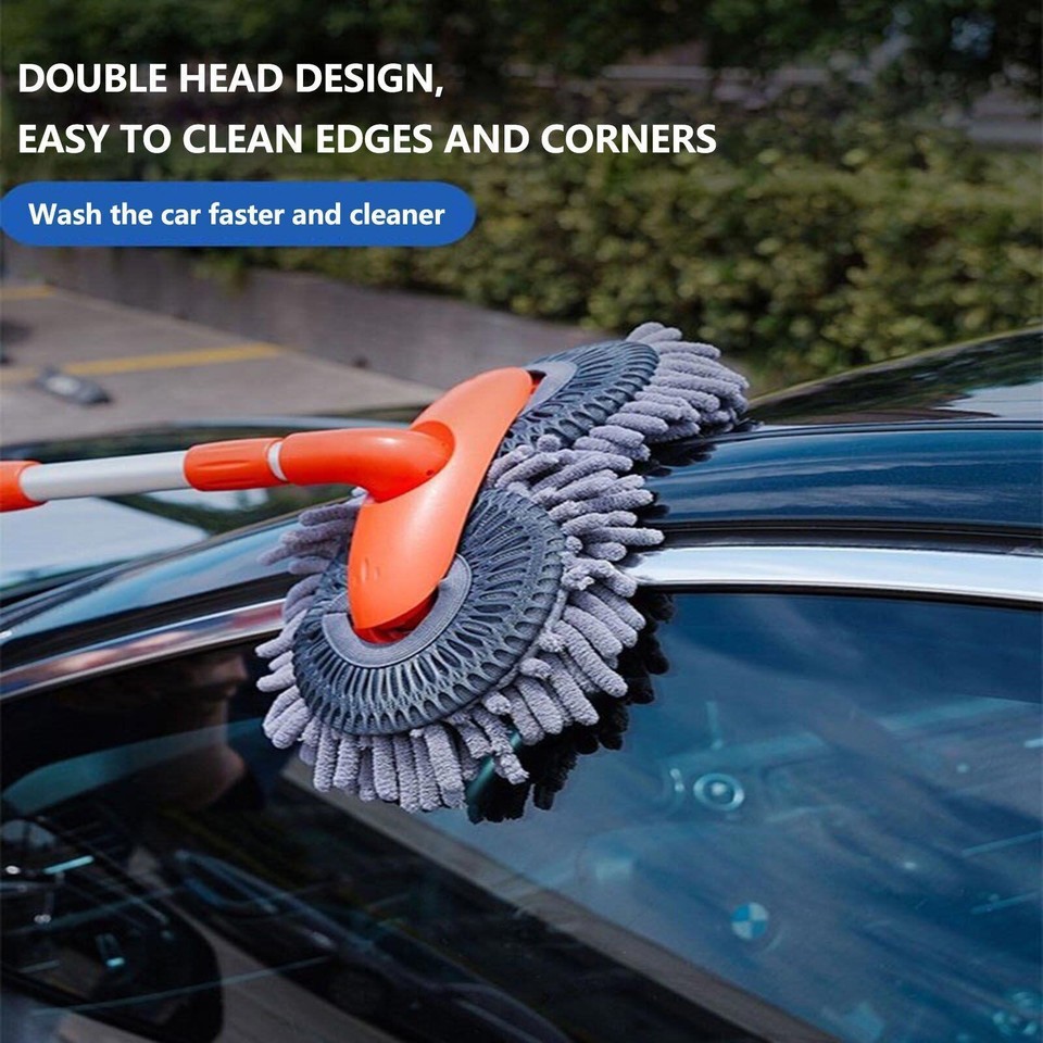 Car Wash Mop Double Brush Head 360° Rotation Telescopic Mop Roof Window ...