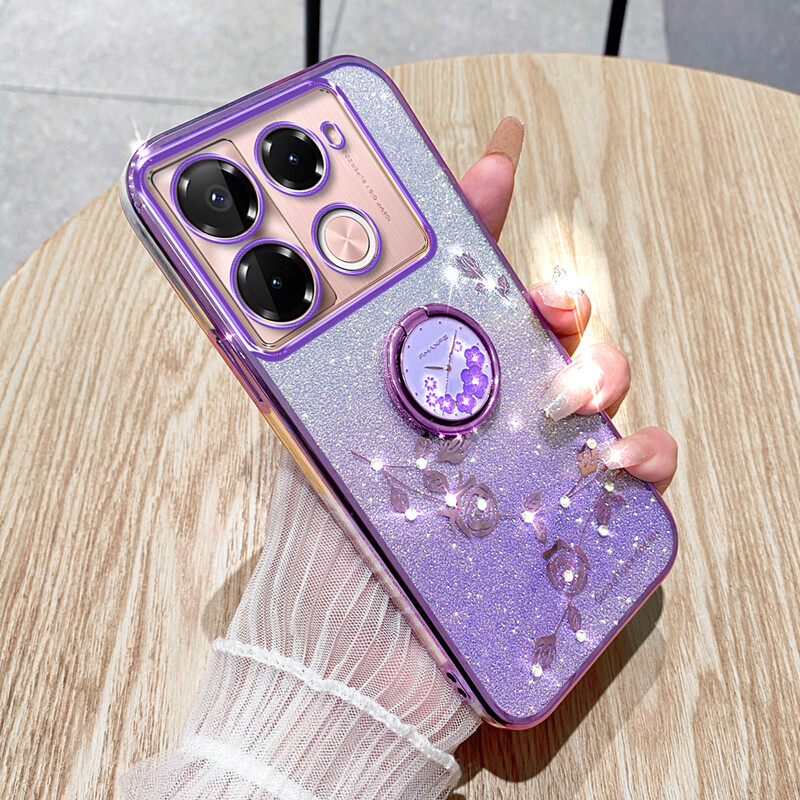 For Infinix Note 40 Pro 5G Bling Glitter Clear Ring Holder Soft TPU ...