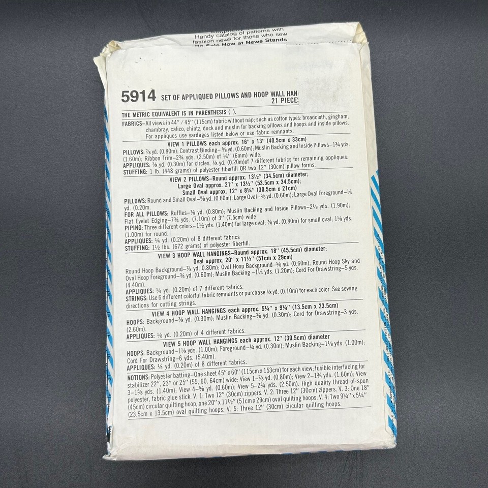 Vtg Simplicity 5914 Applique Pillows & Hoop Wall Hangings Country ...