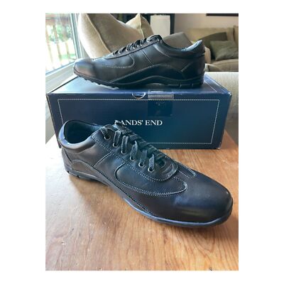 Lands' End Men's Black Leather Laceup Driver Sneaker Shoes New In Box ...