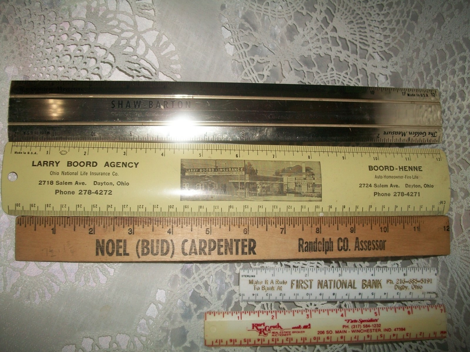 VINTAGE LOT OF 5 RULERS METAL PLASTIC WOOD COSHOCTON DAYTON DIGBY OHIO ...