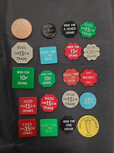 Vintage Lot Of 20 Bar Tokens Neat Shapes & Colors Many From Wisconsin ...