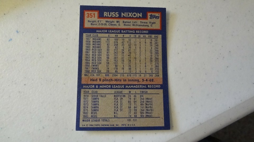 1984 TOPPS # 351 RUSS NIXON BASEBALL CARD | eBay