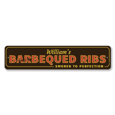Barbequed Ribs Sign, Personalized Smoked To Perfection Aluminum Metal ...