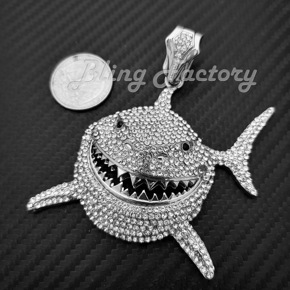 Iced Shark & 69 6ix9ine Pendant & 20" Iced Cuban & 1 Row Chain Bling ...