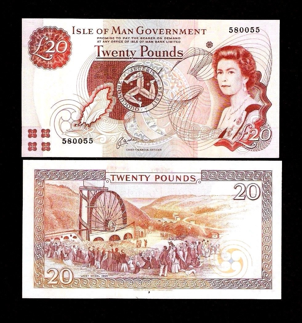 ISLE OF MAN 20 POUNDS P43 B 1983 W/O PREFIX RARE UNC QUEEN MONEY BILL ...