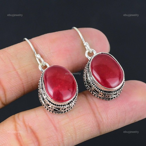 925 Sterling Silver Natural Kashmir Ruby Hook Dangling Vintage Earrings Jewelry | eBay