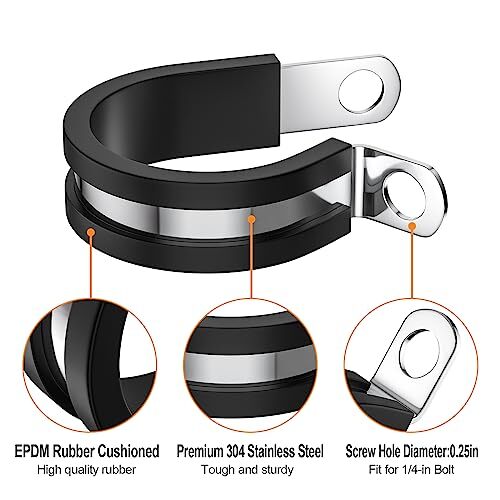 50 Pcs 1/2 Inch Stainless Steel Cable Clamps Rubber Insulated Hose Pipe ...