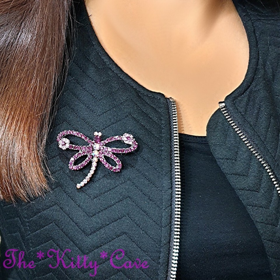 Chic Purple Magenta Mayfly Dragonfly Butterfly Brooch Pin w/ Swarovski ...