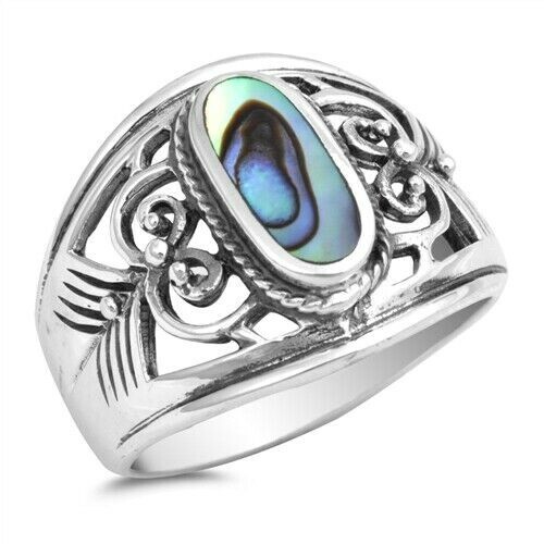 Ring Genuine Sterling Silver 925 Abalone Jewelry Gift Face Height 17 mm ...