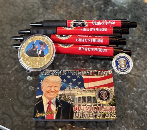 2 TRUMP PENS WHITE HOUSE & EAGLE SEAL PEN BLUE RED + MONEY REPUBLICAN ...