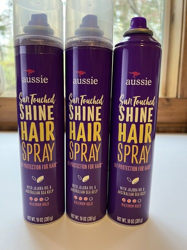 Aussie Sun Touched Shine Hair Spray Maximum Hold 3 PACK Jojoba Oil Sea ...