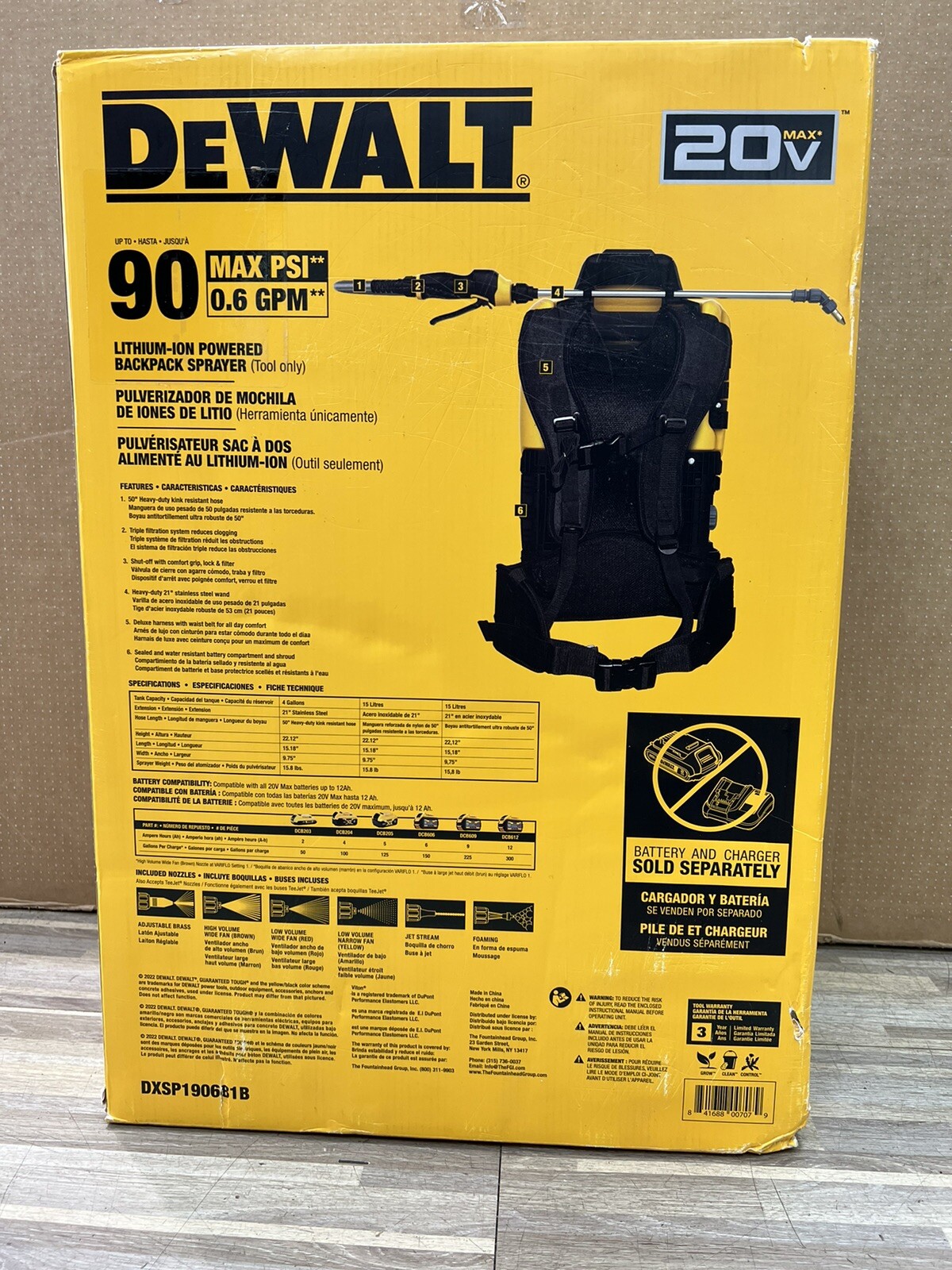 DeWalt 190742 20V MAX Li-Ion 4 gallon Powered Backpack Sprayer (Tool ...