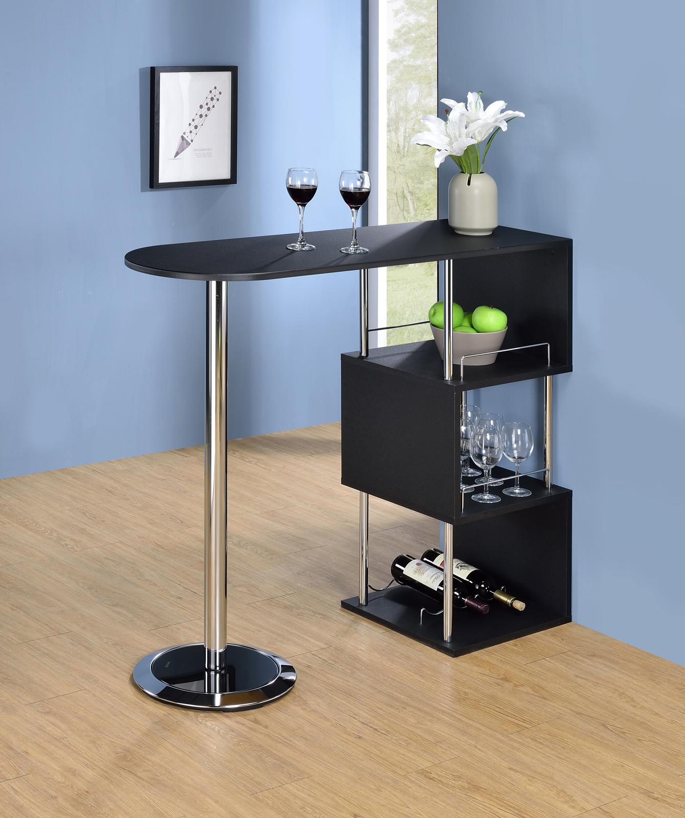 Kings Brand Furniture - Minorca Modern Wine Bar Table w/Shelves (Black ...