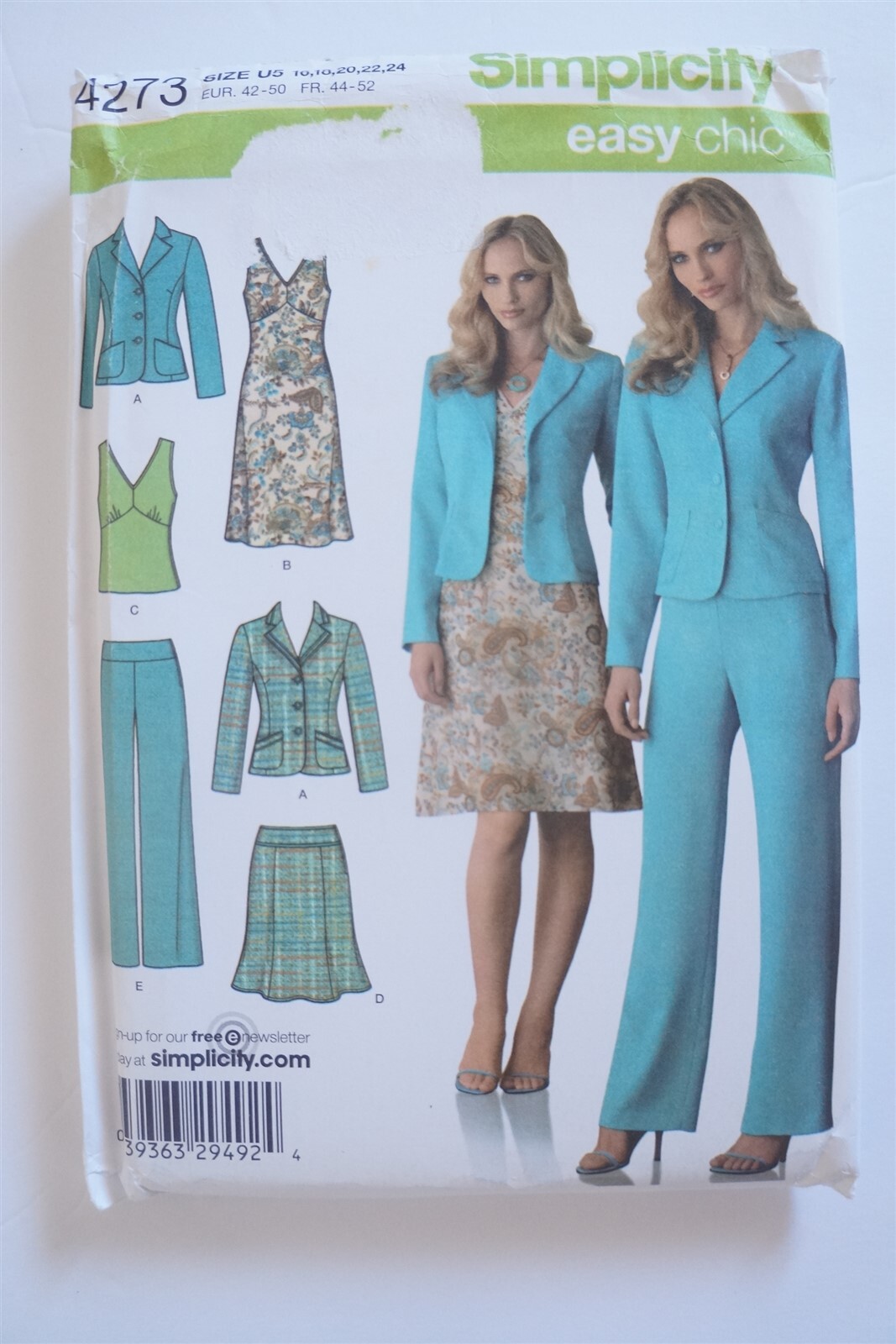 2006 Simplicity Sewing Pattern 4273 Womens Jacket Pants Skirt Dress Top ...