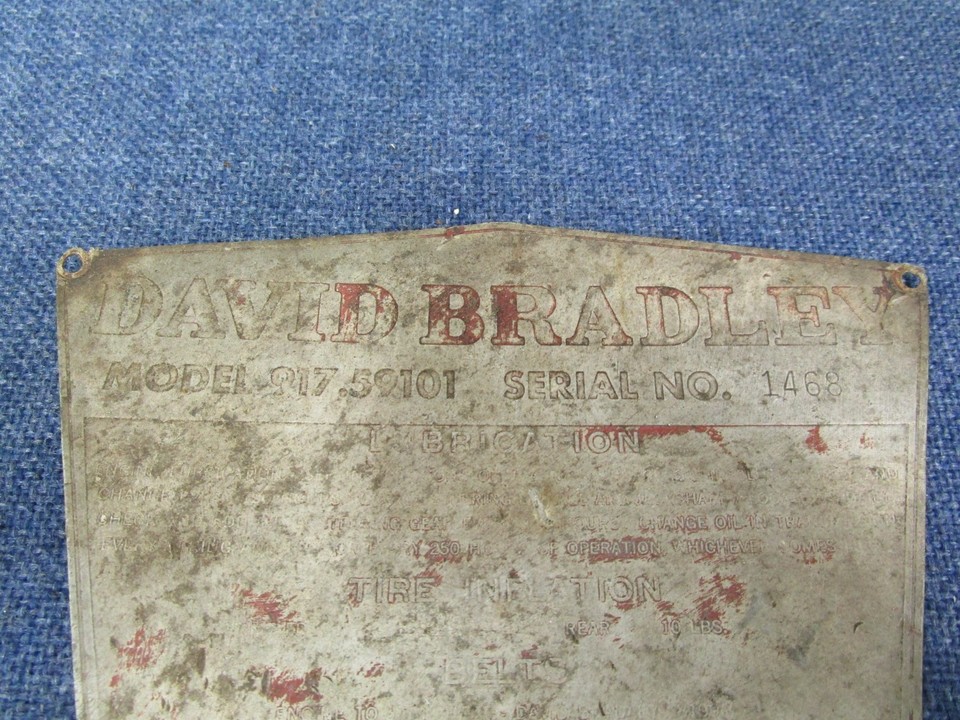 ORIGINAL DAVID BRADLEY TRI-TRAC SERIAL TAG GAS ENGINE BRIGGS RARE NO ...