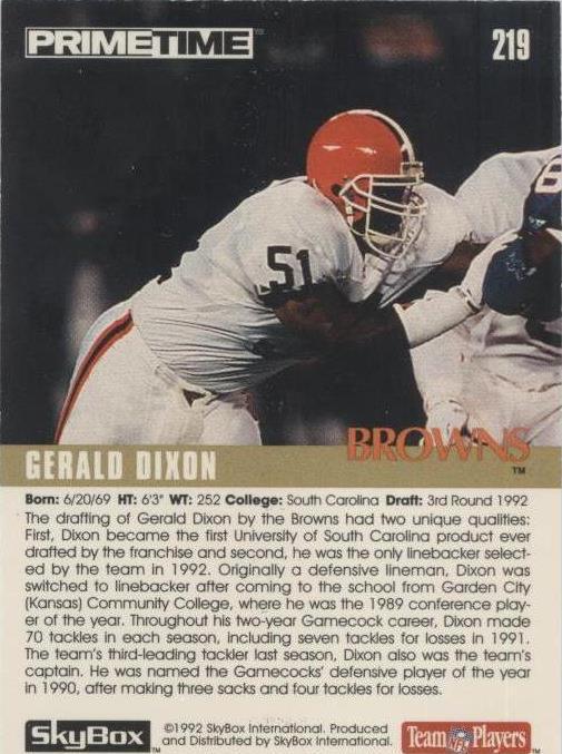 1992 Skybox Primetime Gerald Dixon #219 for sale | eBay