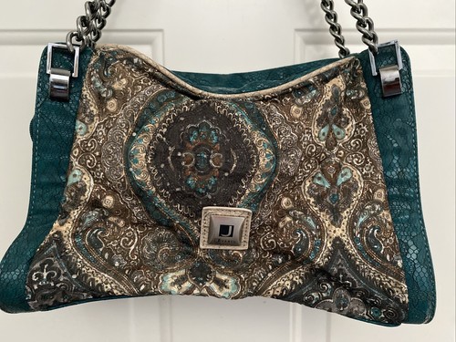 Joanel Teal Colorful Shoulder Bag Purse vinyl, clean, partial chain ...