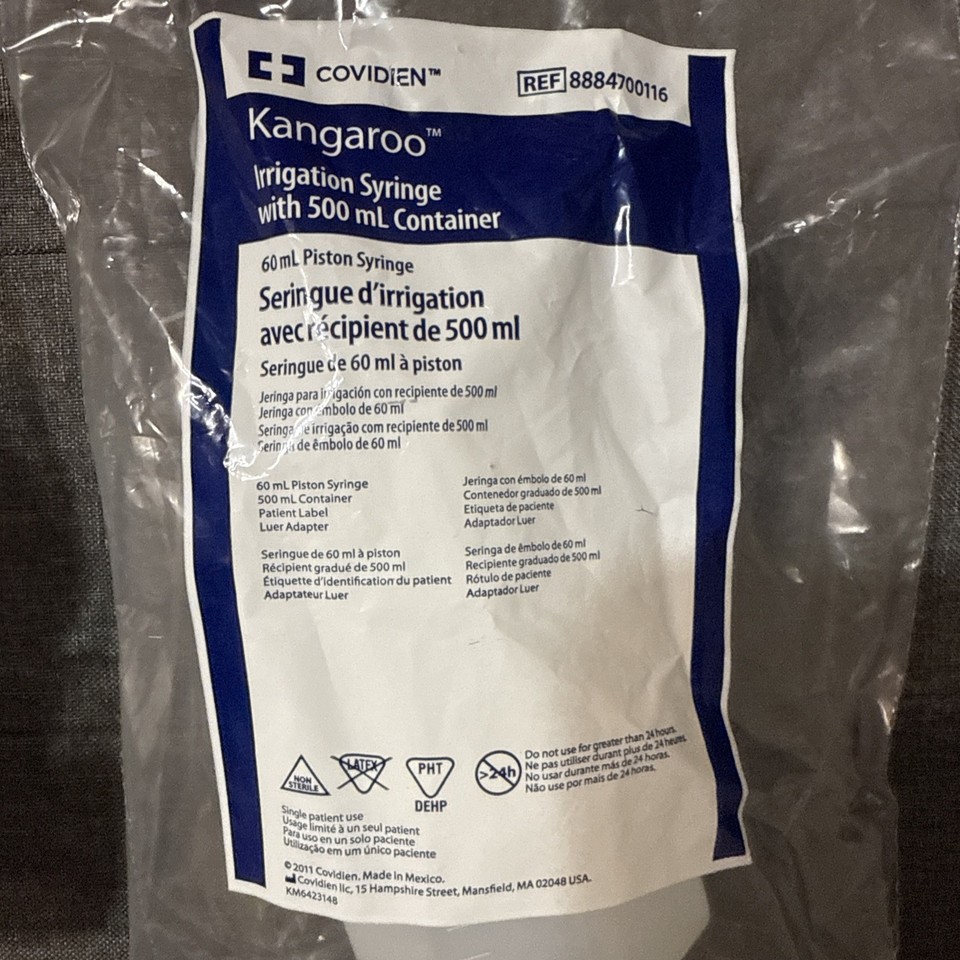 Kangaroo 60 mL Piston Irrigation Syringe With 500 mL Container - New ...