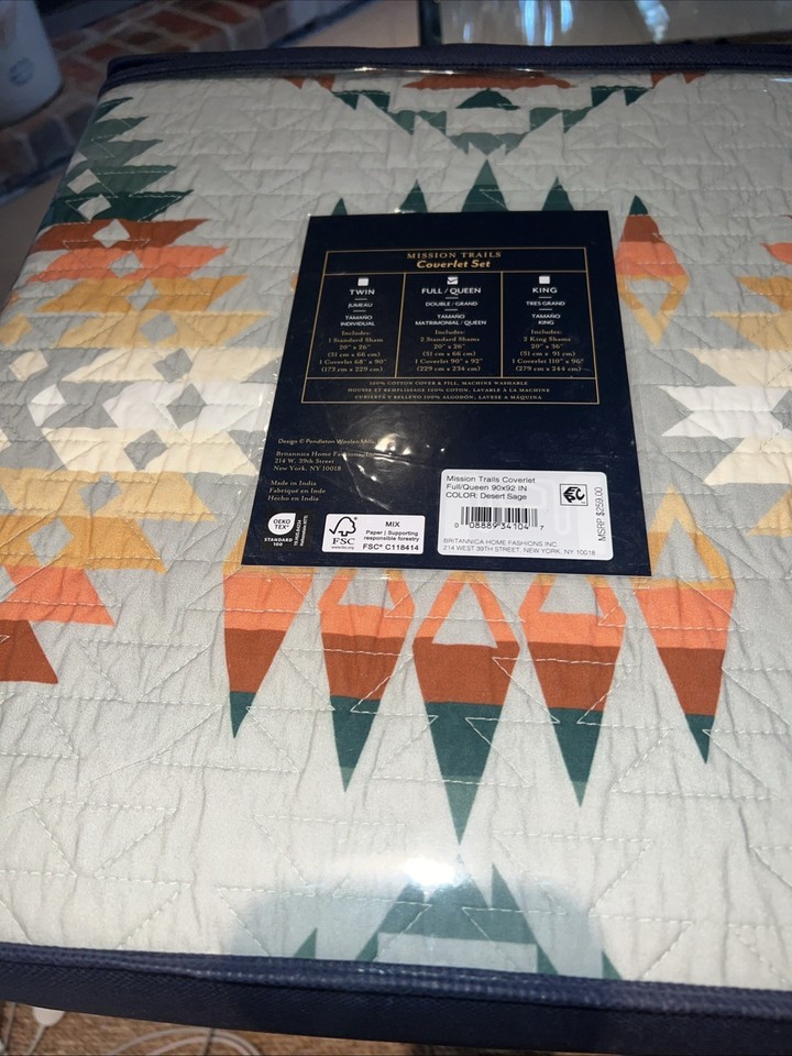 Pendleton Queen Coverlet Set Mission Trails Desert Sage Cotton New | eBay