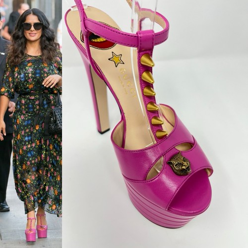 Gucci Angel Strappy Platform Tiger Spike High Heels Sandals Pink Purple ...
