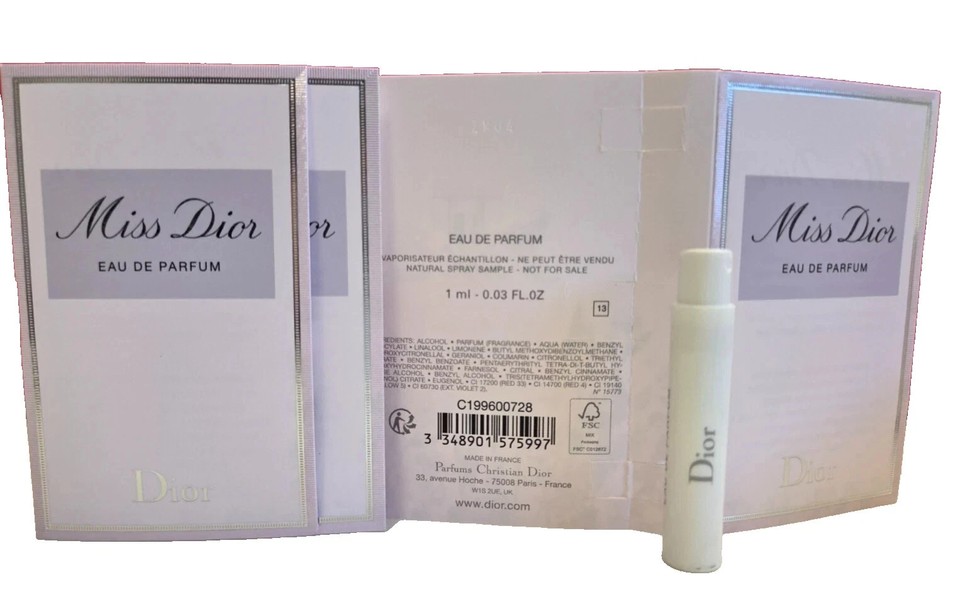 3x Dior Miss Dior Eau de Parfum EDP Sample Sprays .03oz, 1ml Each New ...